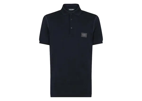 Dolce & Gabbana Cotton Pique Branded Plate Polo Shirt - Blue
