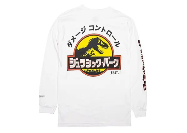 BAIT X Jurassic Park Damage Control Long Sleeve Tee Shirt - White