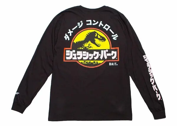 BAIT X Jurassic Park Damage Control Long Sleeve Tee Shirt - Black