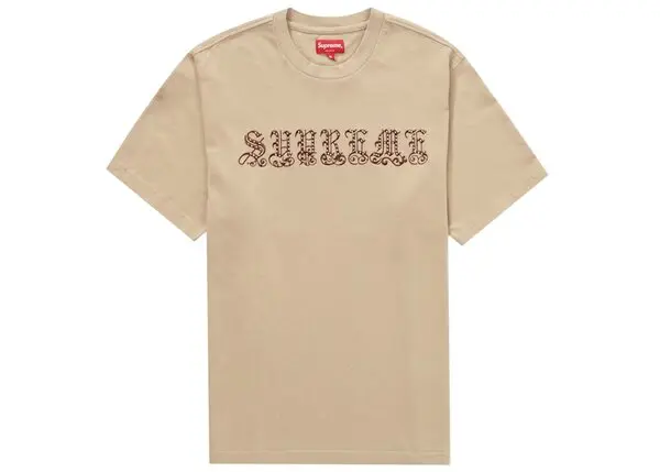 Supreme Old English Rhinestone Short Sleeve Top - Tan