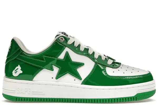 A BATHING APE Sta Patent Leather Sneakers - Green/white