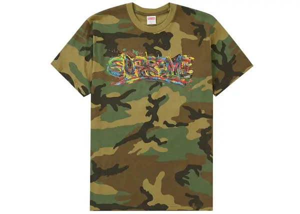 Supreme Paint Logo Tee Shirt - Woodland Camo