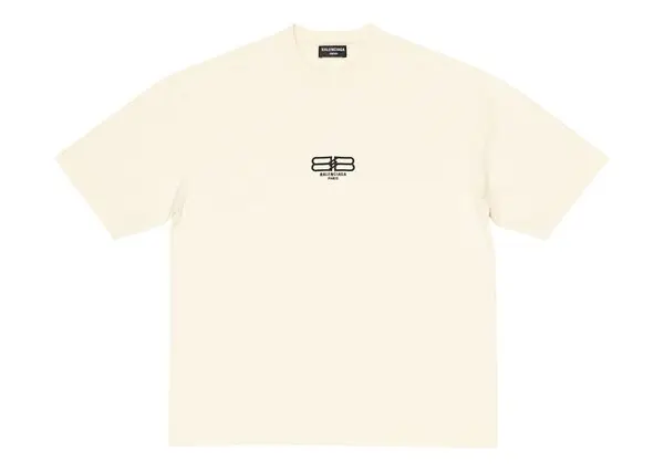 Balenciaga Bb Paris Icon Medium Fit T-shirt - Light Beige/black Logo