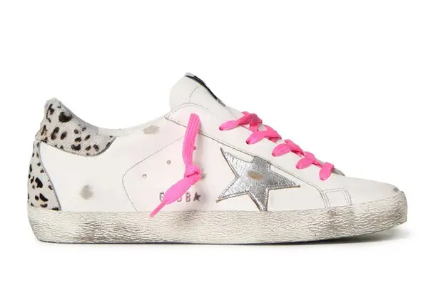 GOLDEN GOOSE Super-star Leopard Print Sneakers - White/silver/pink
