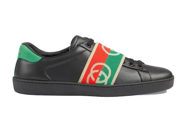 Gucci Ace Elastic Web Interlocking Gg Shoes - Black/red/green