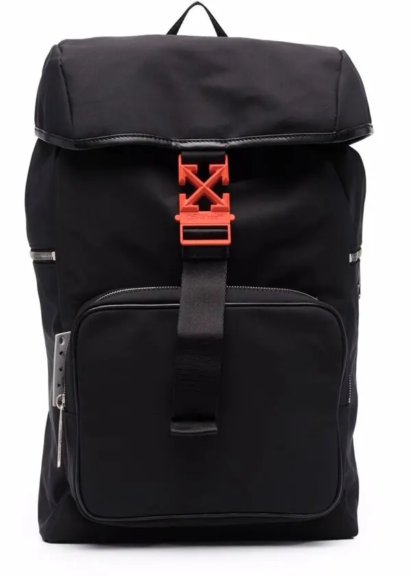 Off-White Arrows Leather Trim Backpack - Black Orange