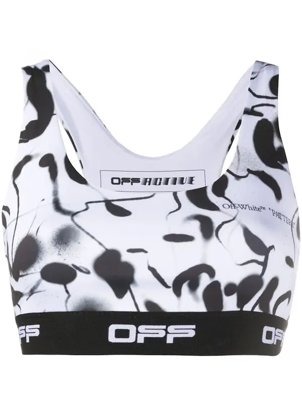 Off-White Abstract Print Racerback Sports Bra