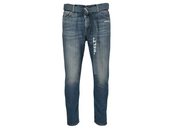 Off-White Belted Slim Fit Jeans - Medium Blue/white