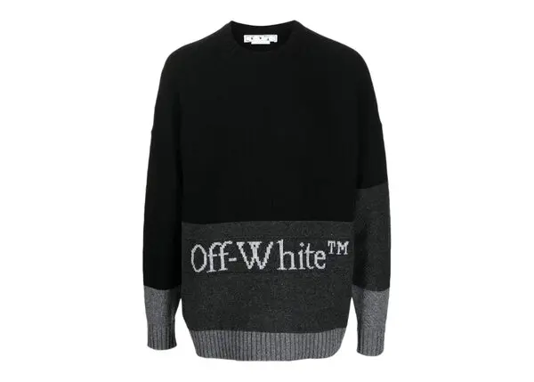 Off-White Blocked Intarsia Logo Crew Sweater - Black/grey