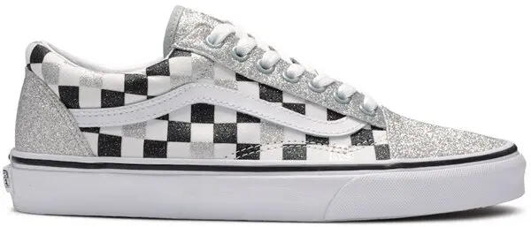 VANS Old Skool Glitter Checkerboard Sneakers - Silver/true White/black