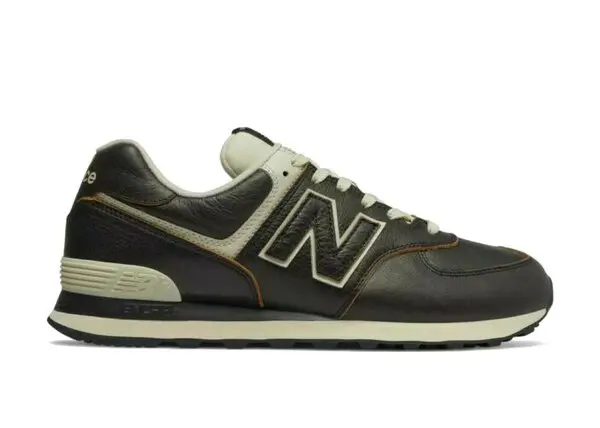 NEW BALANCE 574 Leather Sneakers - Black/cream/brown