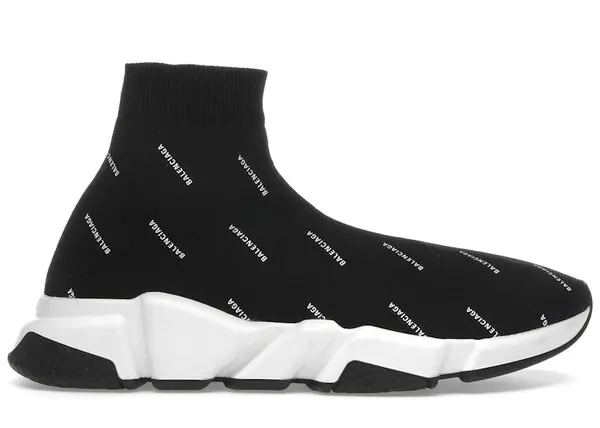 Balenciaga Speed Trainer Mid Logo Sneakers - Black/white