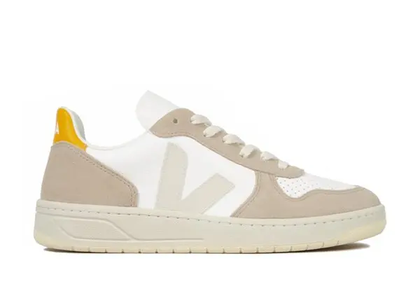 VEJA V-10 Chromefree Leather Sneakers - White/sahara/ouro