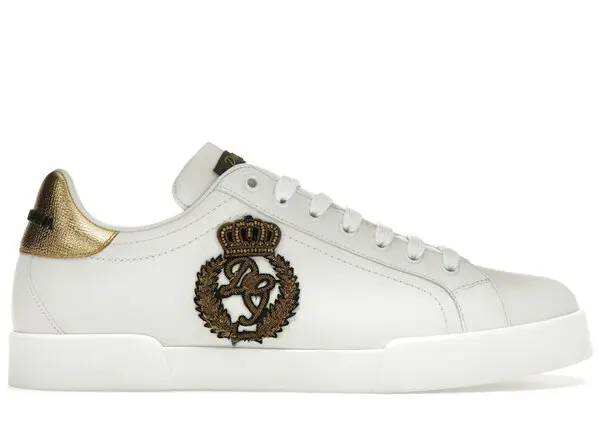 Dolce & Gabbana Portofino Crown Patch Sneakers - White/gold