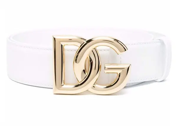 Dolce & Gabbana Logo Plaque Leather Belt - White