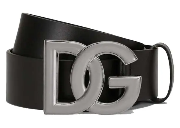 Dolce & Gabbana Leather Belt With Dg Logo Buckle - Black