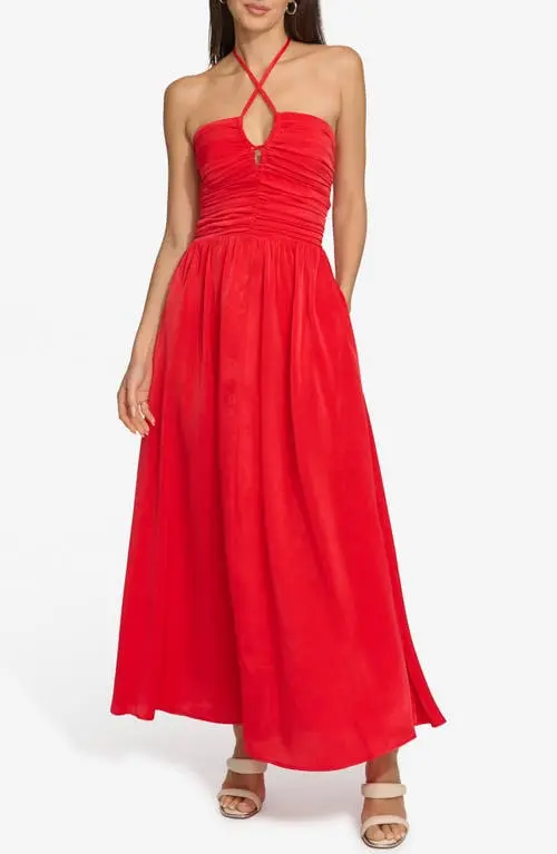 Dkny Ruched Halter Maxi Dress - Flame