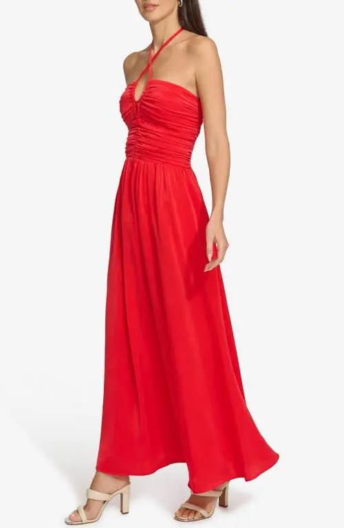 Dkny Ruched Halter Maxi Dress - Flame