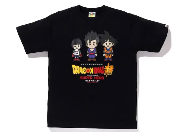 A BATHING APE X Dragon Ball Super Pan & Son Gohan & Son Goku Baby Milo Japan Exclusive Tee Shirt - Black