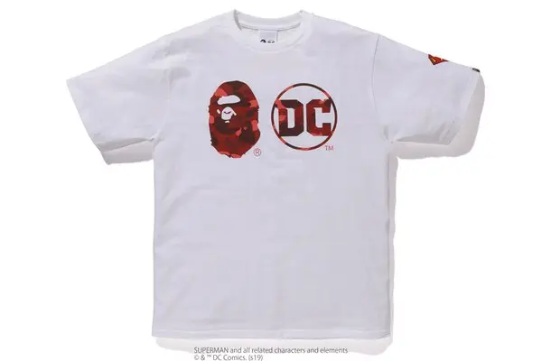 A BATHING APE X Dc Superman Apehead Dc Logo Tee Shirt - White/red