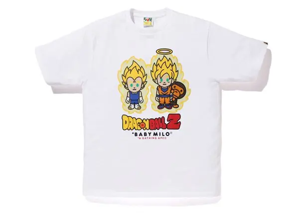 A BATHING APE X Dragon Ball Z Super Saiyan Vegeta & Son Goku Baby Milo Tee Shirt - White