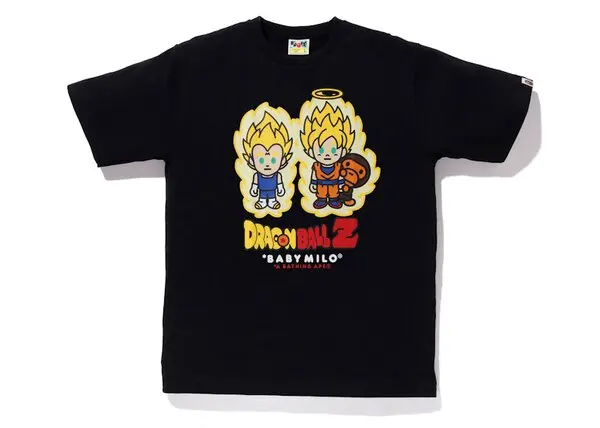 A BATHING APE X Dragon Ball Z Super Saiyan Vegeta & Son Goku Baby Milo Tee Shirt - Black