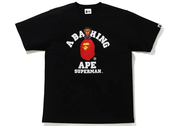 A BATHING APE X Dc Baby Milo Superman College Tee Shirt - Black