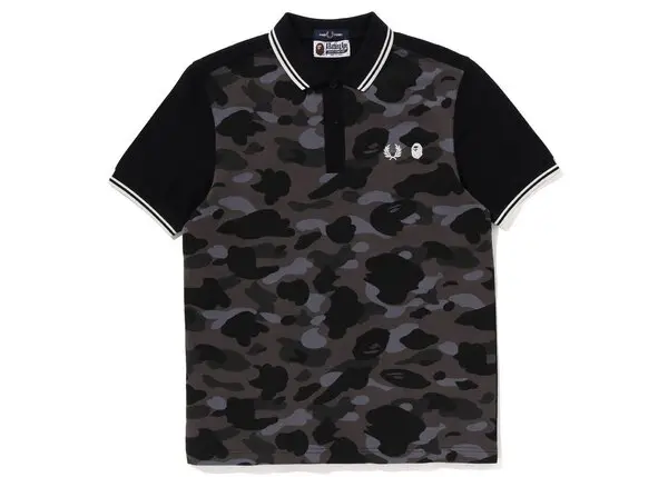 A BATHING APE X Fred Perry Camo Polo Shirt - Black