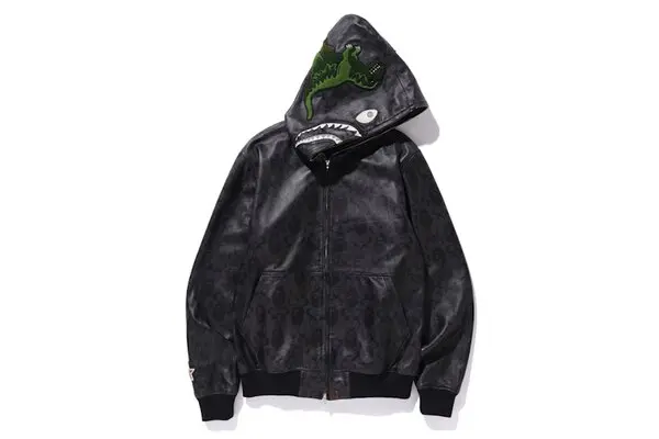A BATHING APE X Coach Leather Shark Zip Up Hoodie Jacket