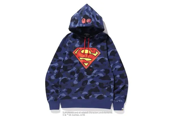 A BATHING APE X Dc Superman Camo Pullover Hoodie - Navy Blue