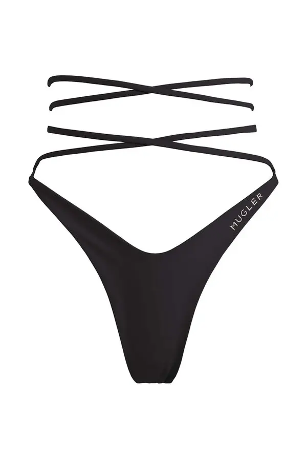 MUGLER Tie Bikini Bottom - Black