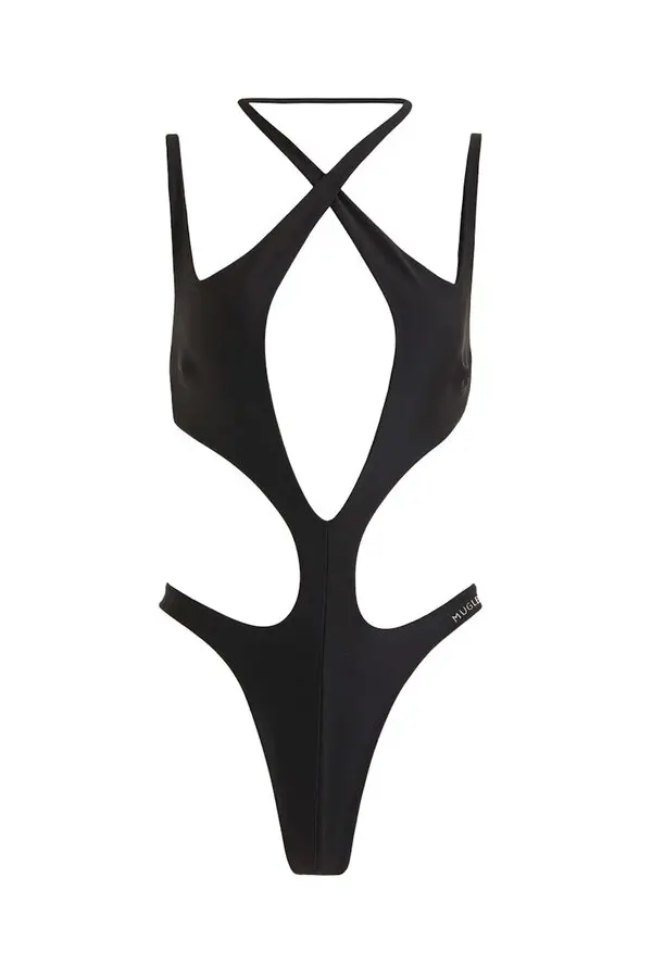 MUGLER Halterneck Cutout One-piece Swimsuit - Black