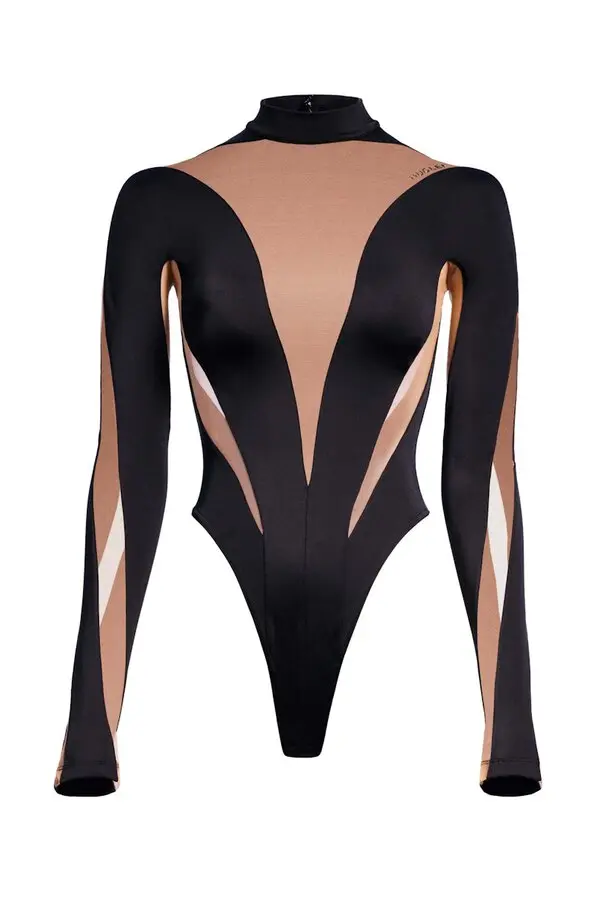 MUGLER H&m Mesh-paneled Bodysuit