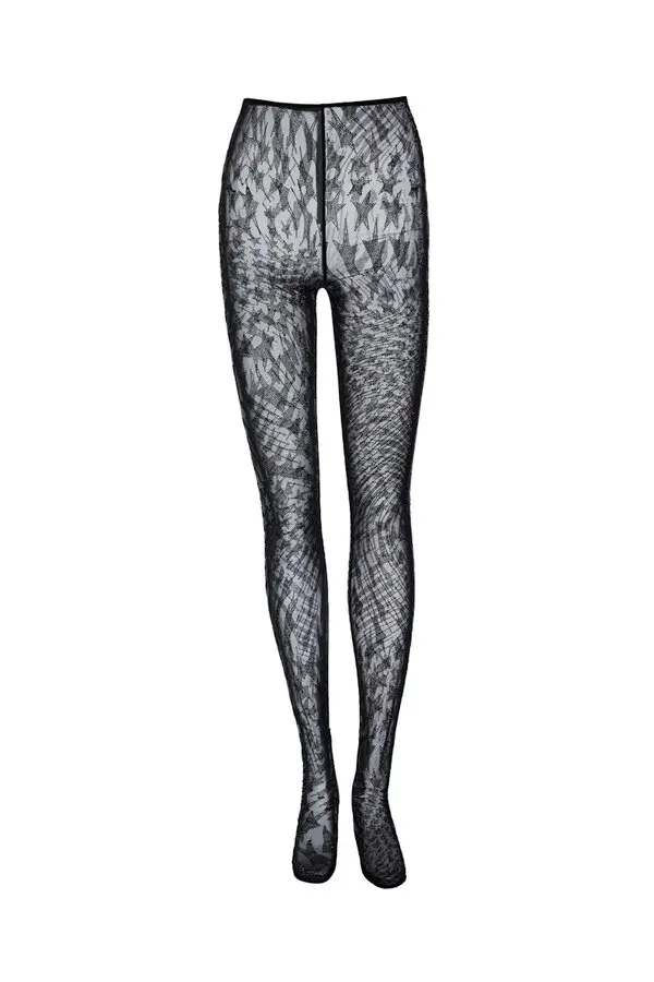MUGLER Rhinestone-embellished Mesh Tights - Black