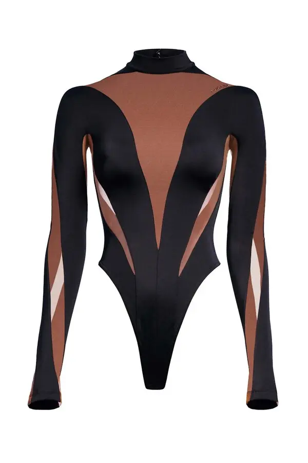 MUGLER Mesh-paneled Bodysuit