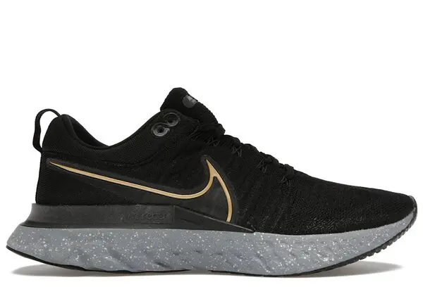 Nike React Infinity Run Flyknit 2 - Black/metallic Gold/grey