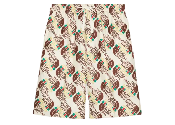 Gucci X The North Face Web Print Silk Shorts - Ivory/brown/green