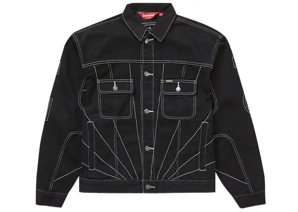 Supreme Radial Embroidered Denim Trucker Jacket - Black