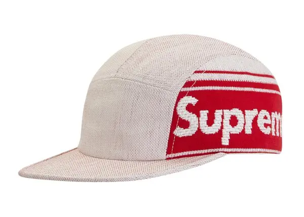 Supreme Raffia Woven Logo Camp Cap - White