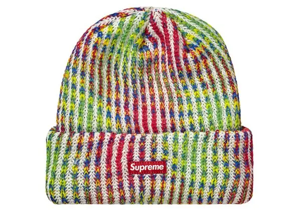 Supreme Rainbow Knit Beanie - White
