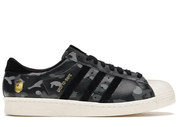 Adidas Superstar 80s Undefeated Bape Sneakers - Black Camo/gold/running White
