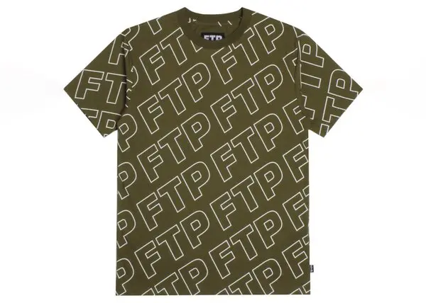 FTP All Over Outline Logo Tee Shirt - Olive