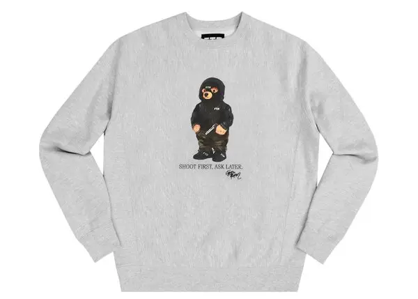 FTP Hooded Bear Crewneck Sweatshirt - Heather Grey