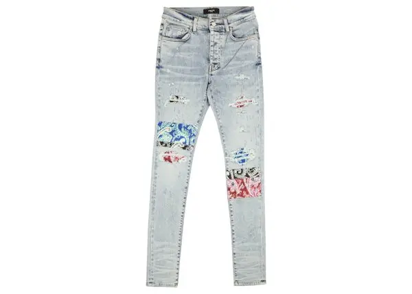 Amiri Pajama Art Patch Skinny Jeans - Blue