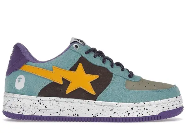 BAPE A Bathing Ape Sta Suede Sneakers - Teal/brown/yellow