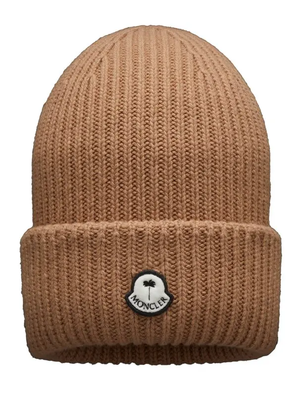 Moncler X Palm Angels Patched Ribbed Beanie - Camel