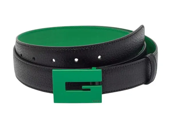Moon Boot Gucci Signature Leather Belt - Green/black