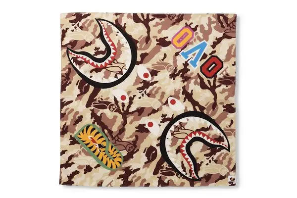 A BATHING APE X Ovo Woodland Camo Shark Bandana - Beige