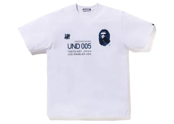 A BATHING APE X Undefeated 005 Tee Shirt - White Navy Blue