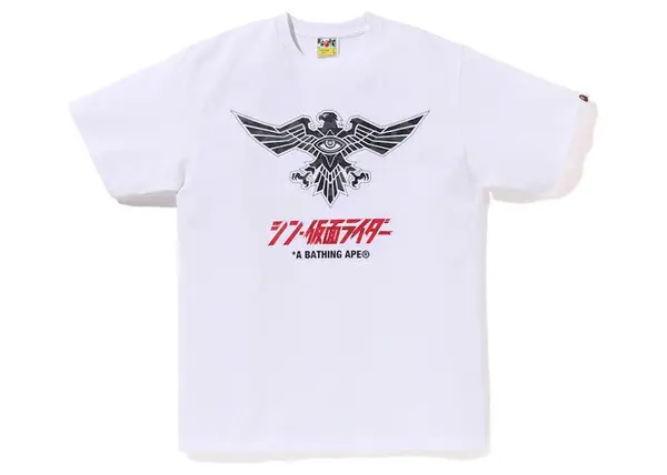 A BATHING APE X Shin Kamen Rider Shocker Emblem Tee Shirt - White Black
